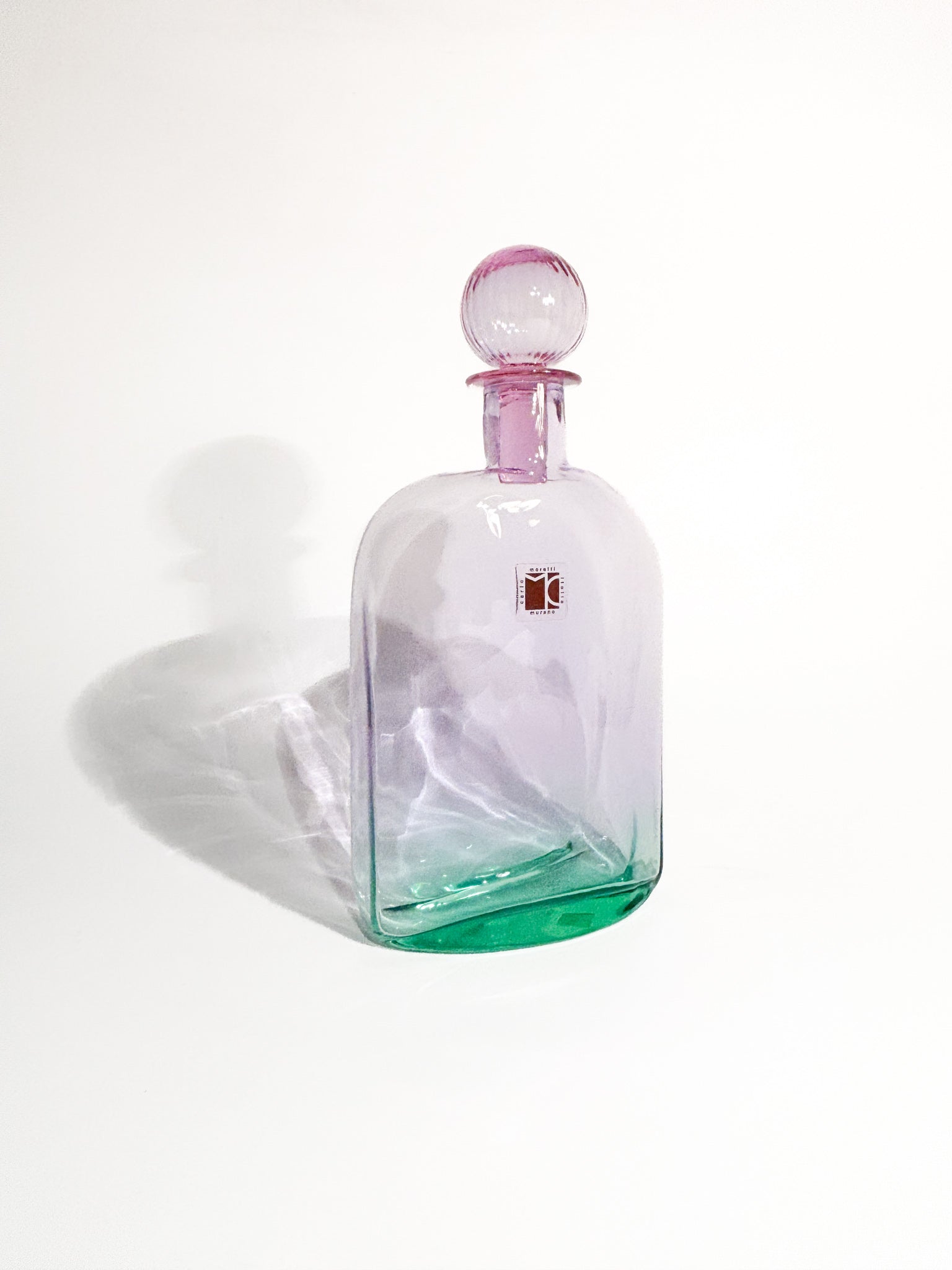 Bottle by Carlo Moretti in Pink and Green Murano Glass from the 1970s